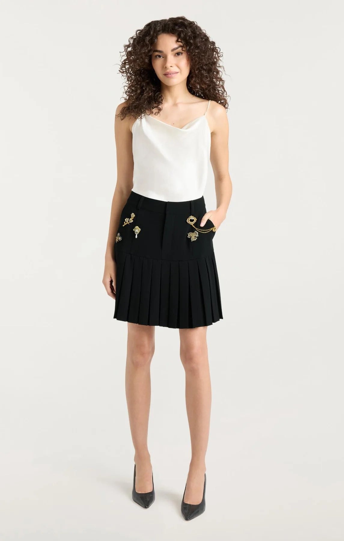Gold Brooches Mini Bane Skirt Black - Cinq à Sept