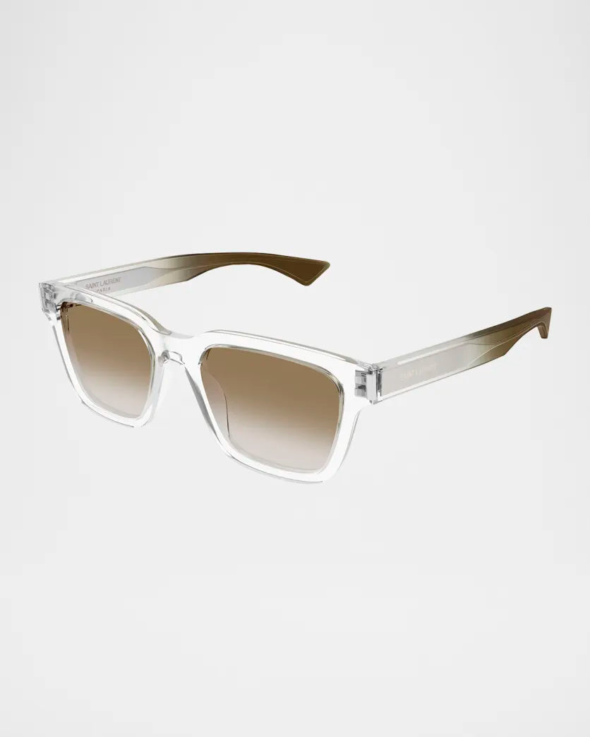 Recycled Acetate Rectangle Sunglasses Clear/Brown - Saint Laurent